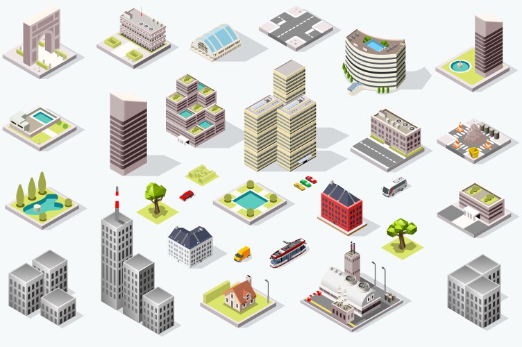 Isometric City Buildings Royalty Free Vector Image