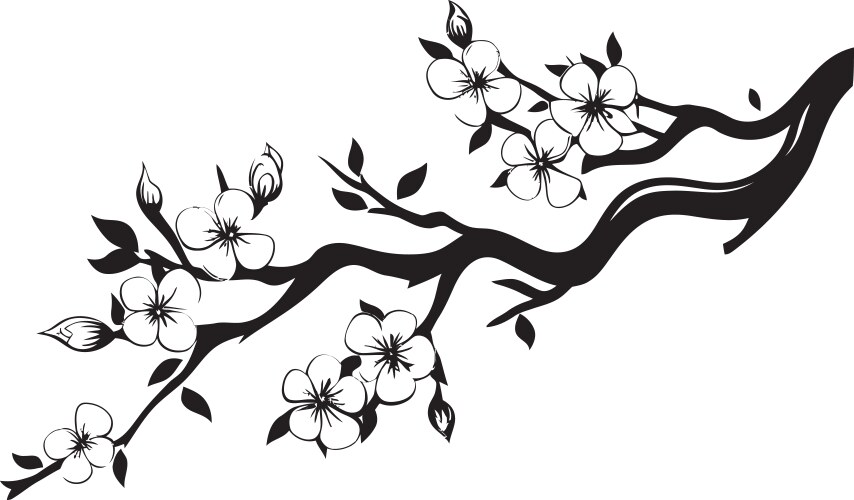 Shadowed sakura silhouette black logo on tree Vector Image