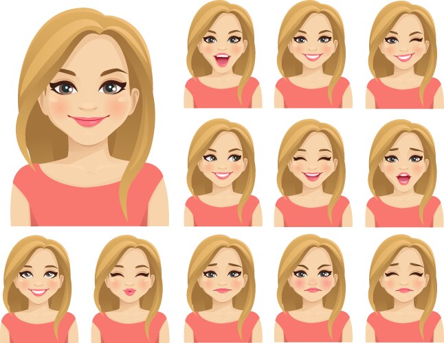 Woman expressions set Royalty Free Vector Image