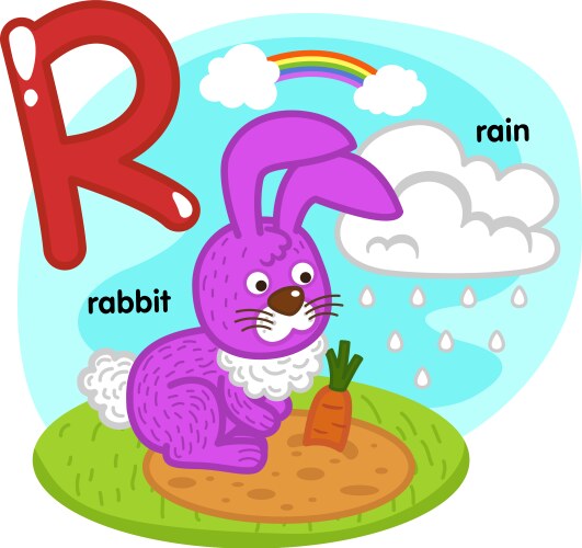 Alphabetr letterrocketrain roserabbitrainbow Vector Image