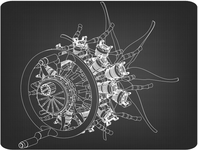Radial engine blueprints Royalty Free Vector Image