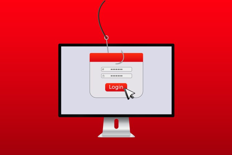 Computer screen displaying a phishing concept Vector Image