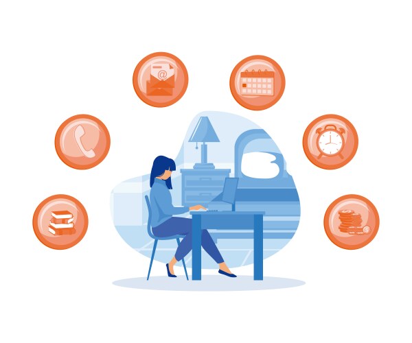 Multitasking work concept happy business woman Vector Image