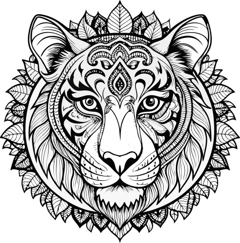 Tiger head mandala zentangle coloring page for Vector Image