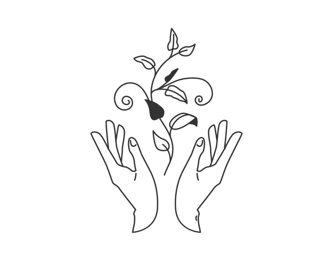 Design flower growing between hands hand Vector Image