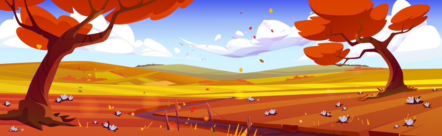 Autumn nature landscape rural dirt road field Vector Image