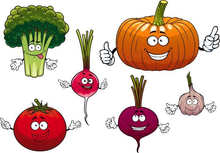 Set with cartoon vegetables isolated on white Vector Image
