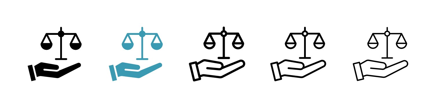 Justice scales in hand icon set on white Vector Image