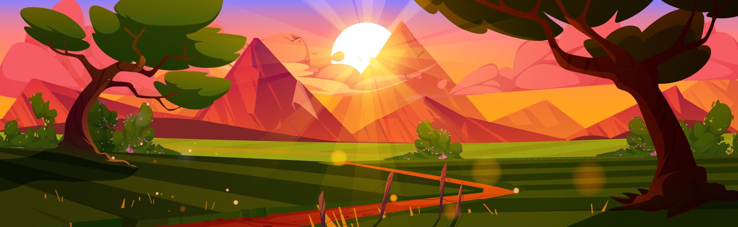 Cartoon nature landscape summer sunset background Vector Image