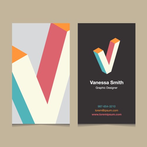 Business card template letter v Royalty Free Vector Image