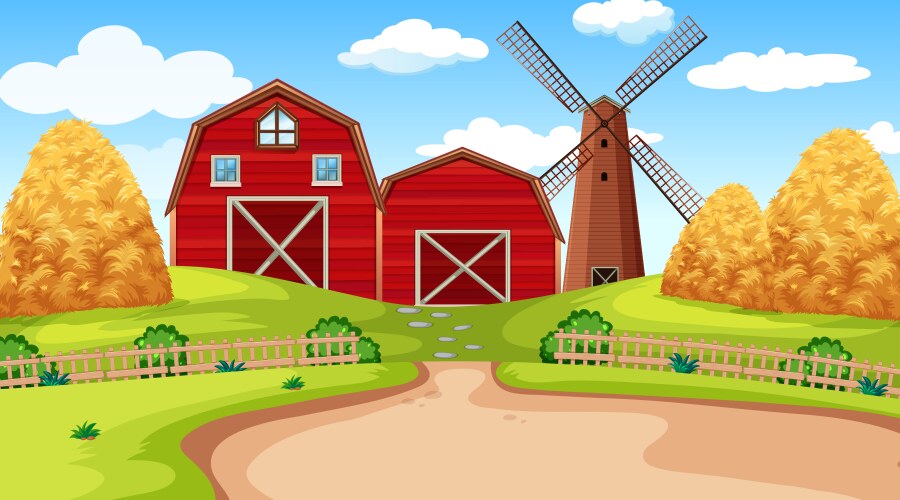 Farm scene in nature with factory Royalty Free Vector Image