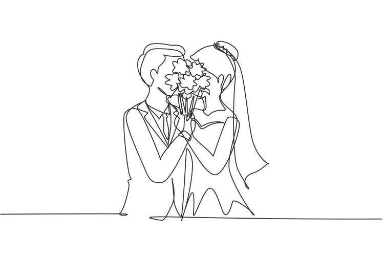 Happy couple hugging and kissing one line drawing Vector Image