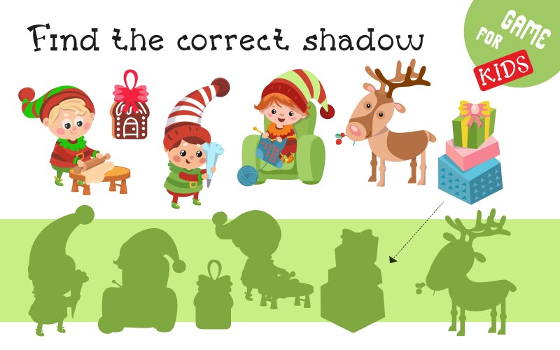 Kid dragon find correct shadow game cartoon Vector Image