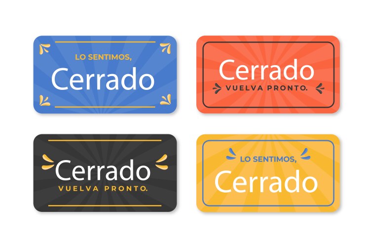 Flat cerrado signboard collection Royalty Free Vector Image