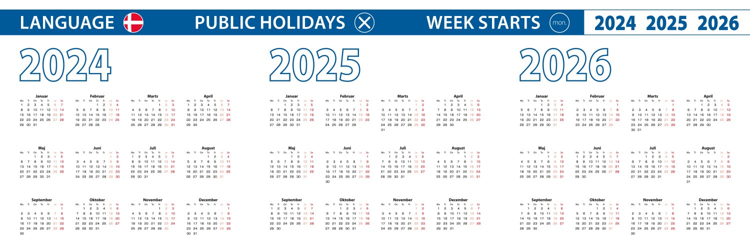 Calendar 2025 in danish language with public Vector Image