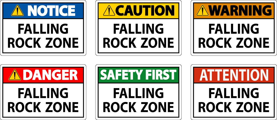 Warning sign falling rock zone Royalty Free Vector Image