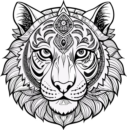 Tiger head mandala zentangle coloring page for Vector Image