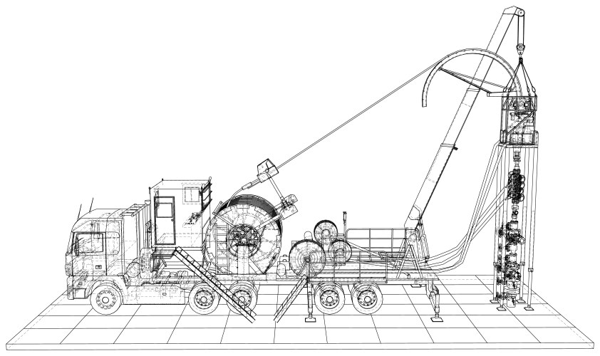 Coiled tubing unit machine the layers visible Vector Image