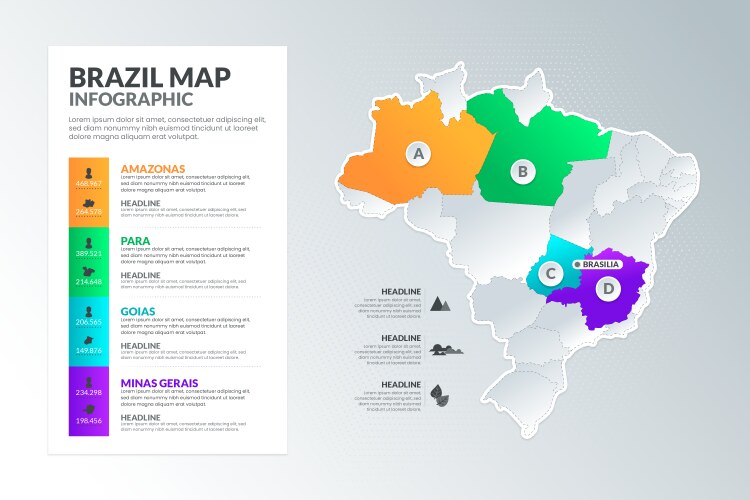 Gradient brazil map infographic Royalty Free Vector Image