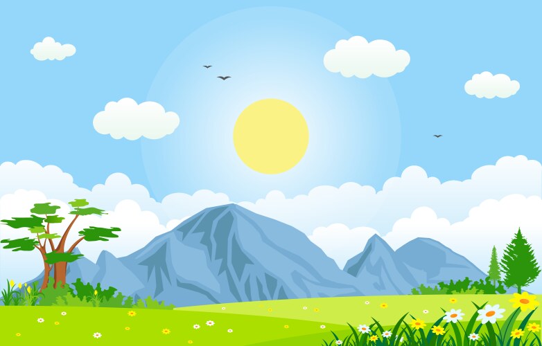 Spring or summer cartoon landscape Royalty Free Vector Image