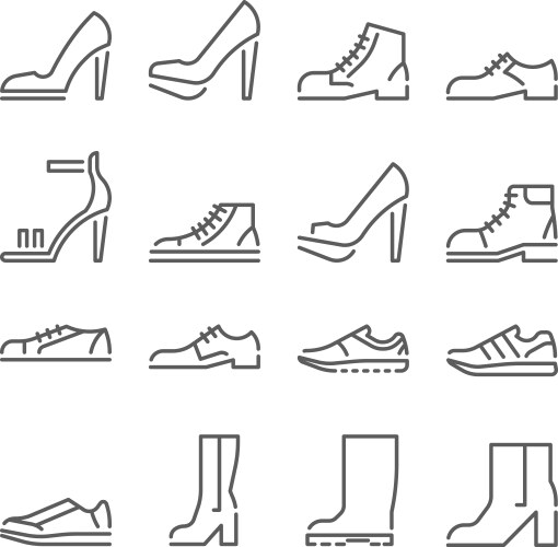 Sneakers shoes outline line stroke icons set Vector Image