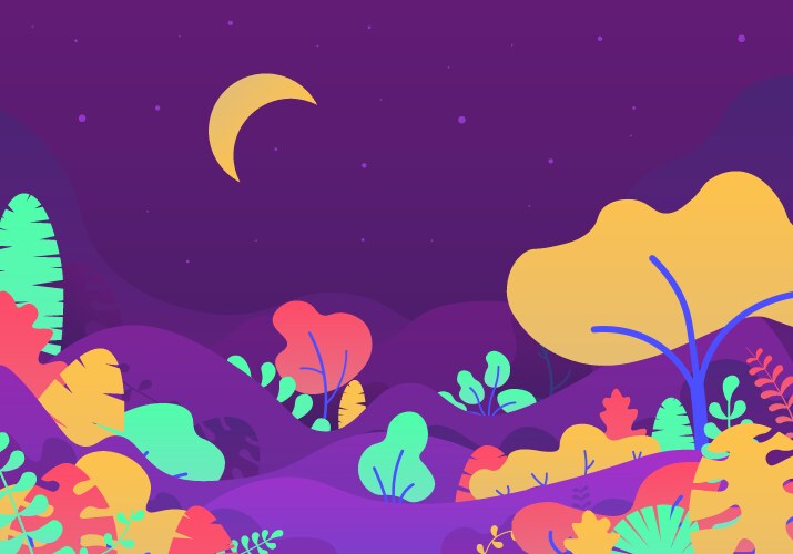 With trees and moon in cartoon Royalty Free Vector Image