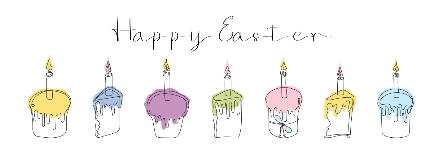 Set of easter kulich cakes with lit candles Vector Image