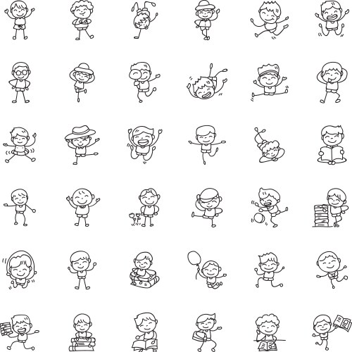 Hand drawing cartoon character happy kid playing Vector Image