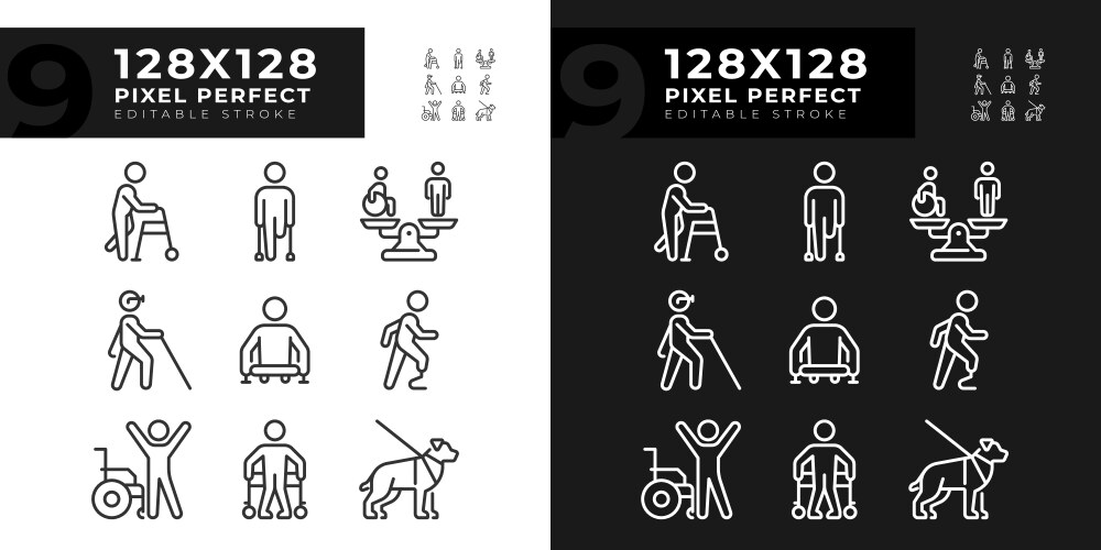 People with amputation linear icons set Royalty Free Vector