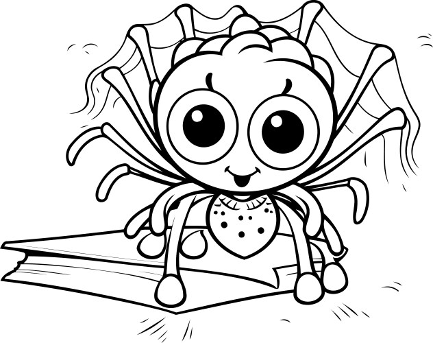 Spider - black and white cartoon for coloring book