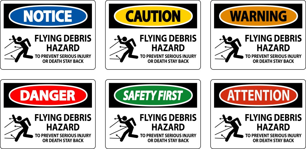 Caution sign flying debris hazard - to prevent Vector Image