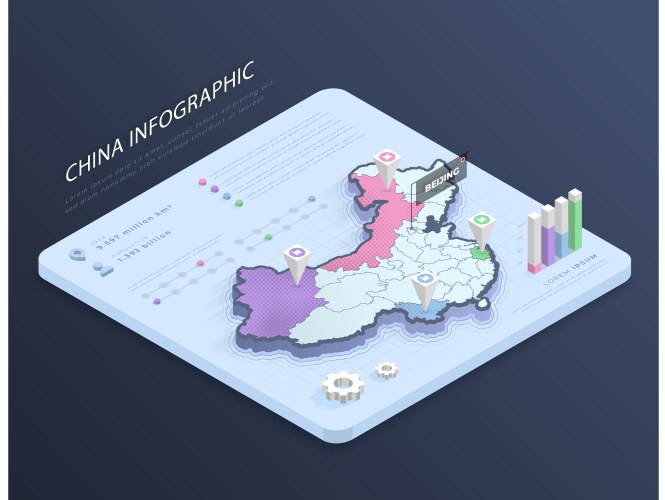 Isometric china map infographic Royalty Free Vector Image