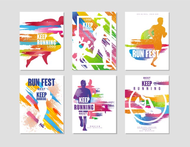 Run fest posters set sport and competition Vector Image