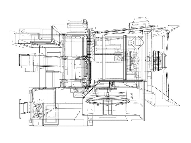 Cnc milling machine isometric drawing Royalty Free Vector