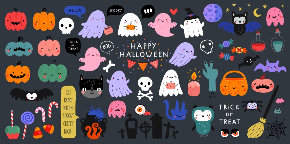 Halloween ghost spooky funny pumpkin cute Vector Image