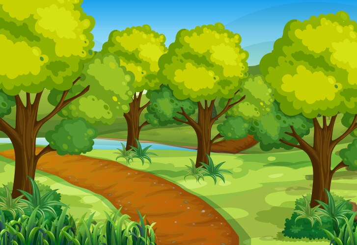 Park scene with trail and trees Royalty Free Vector Image