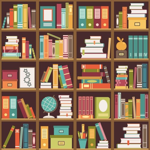 Bookshelf background bookcase with books Vector Image