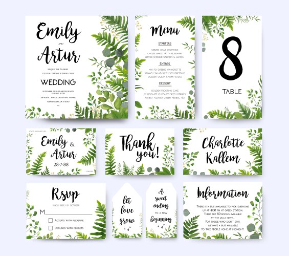 Wedding invite thank you rsvp card design set Vector Image