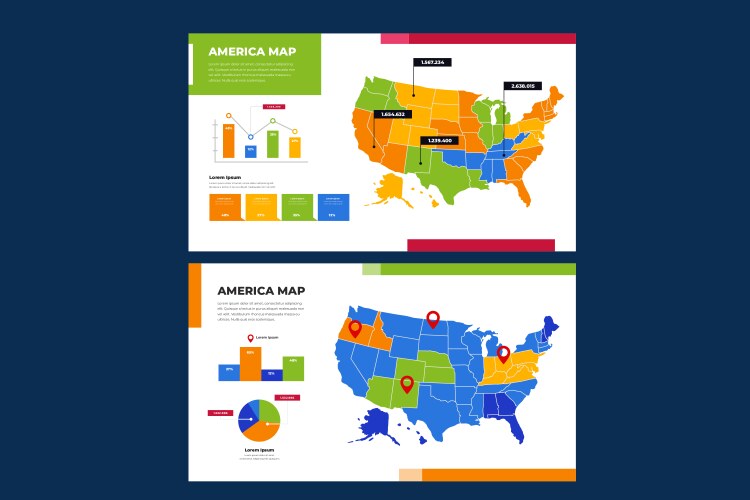 Flat america map infographic Royalty Free Vector Image