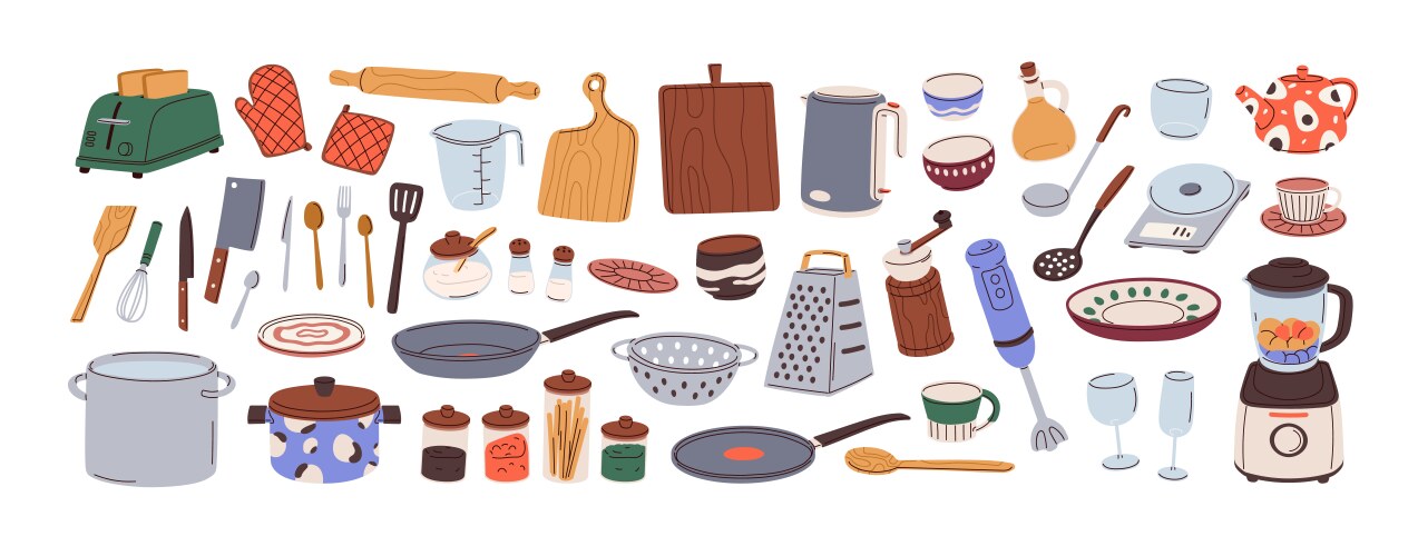 Cartoon ceramic crockery kitchen cookware Vector Image