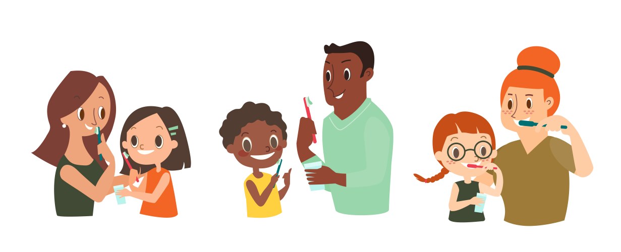 Family brush teeth parents and children brushing Vector Image