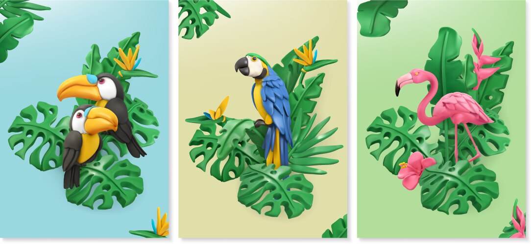 Tropical plants and flowers exotic birds toucan Vector Image