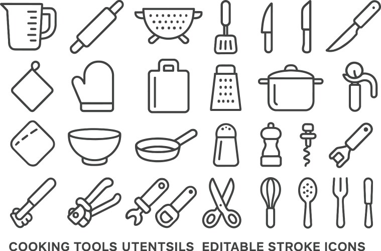 Kitchen Utensils Outline Set – Free Vector | VectorStock