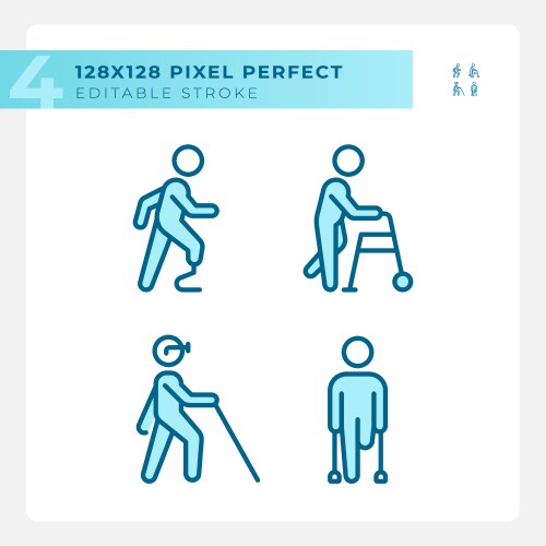 People with amputation light blue icons Royalty Free Vector