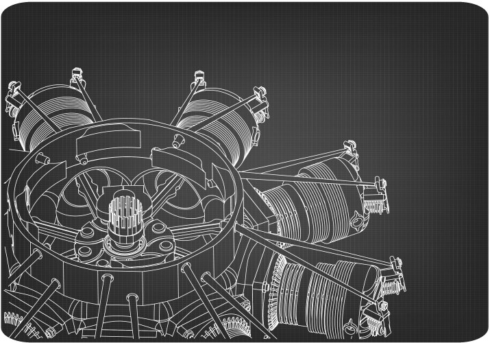 Radial engine blueprints Royalty Free Vector Image