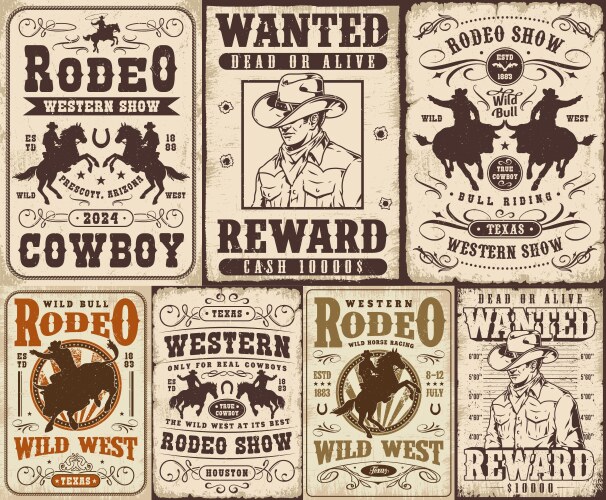Rodeo show colorful set stickers Royalty Free Vector Image