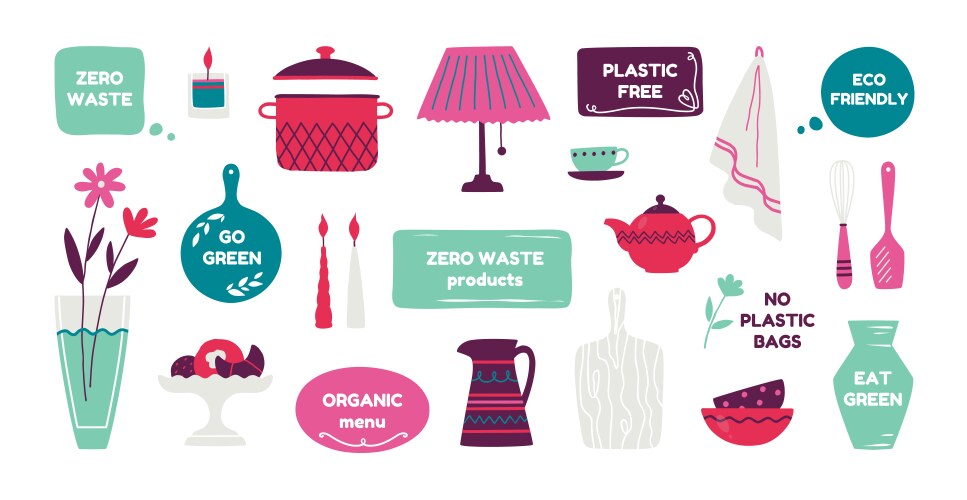 Big set of icons for zero waste kitchen Royalty Free Vector