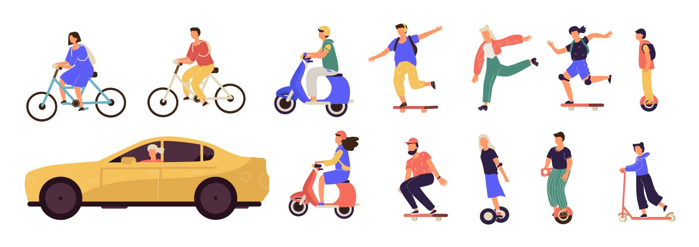 People riding bicycle cartoon active characters Vector Image