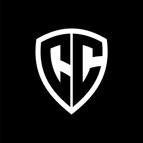 Cc letter monogram shield and crown outline shape Vector Image