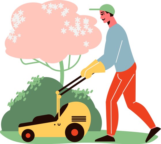 Grass fertilizer putting gardener in ground Vector Image